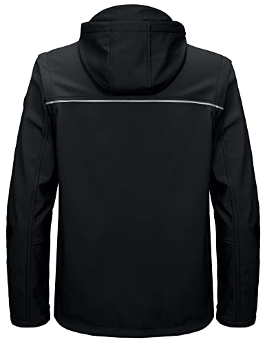 Little Donkey Andy Men's Waterproof Softshell Jacket with Detachable Sleeves and Hood, Fleece Mountain Ski Snow Rain Coat Black Size XL