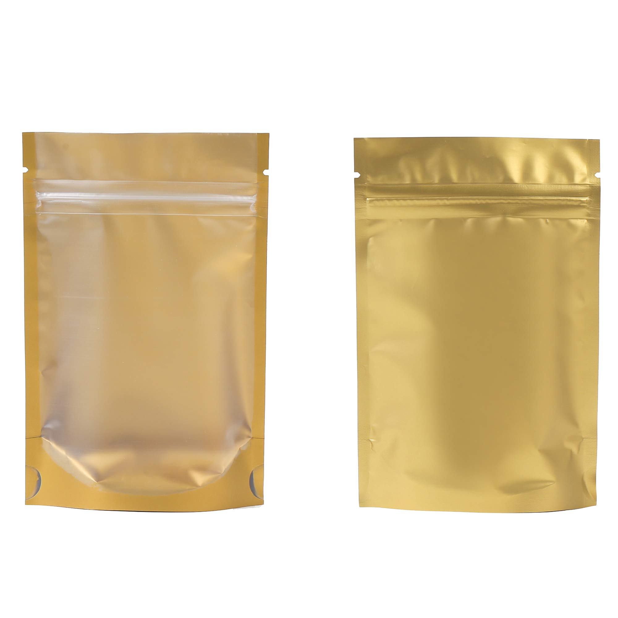 QQ Studio Pack of 100 Translucent Front Matte Gold Poly Plastic Resealable Bags (1.7oz (4" x 6"), Gold Stand-Up Pouch)