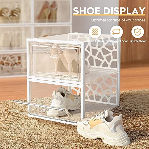 Pinkpum 12 Pack Shoe Storage Boxes, Clear Stackable Shoe Containers for Closet, Foldable Sneaker Storage Fit for Size 11