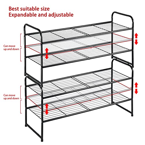 GEORIS Stackable 2-Tier Shoe Rack, Space-Saving Wide 15-Pairs Shoe Shelf Organizer for Closet, Entryway, Hallway, Black