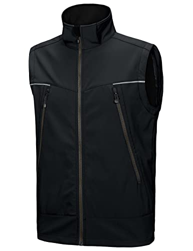 Little Donkey Andy Men's Waterproof Softshell Jacket with Detachable Sleeves and Hood, Fleece Mountain Ski Snow Rain Coat Black Size XL