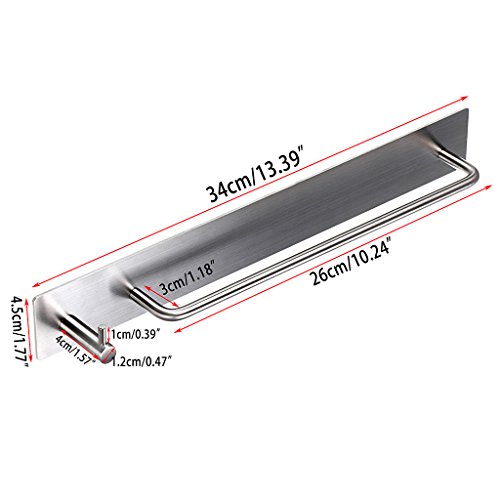 Sumnacon Towel Bar Rack with Hook, 13.38 Inch 3M Self Adhesive Stainless Steel Towel Holder Organizer for Bathroom Kitchen Bedroom, Brushed Finish (Towel Rack with Hook)