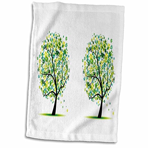 3D Rose 2 Lime Green and Aqua Leaf Trees TWL_39620_1 Towel, 15" x 22"