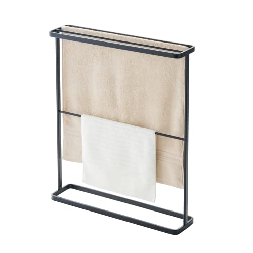 Yamazaki Home Bath Hanger-Bathroom Organizer Storage Holder Dry Steel | Towel Rack, One Size, Black