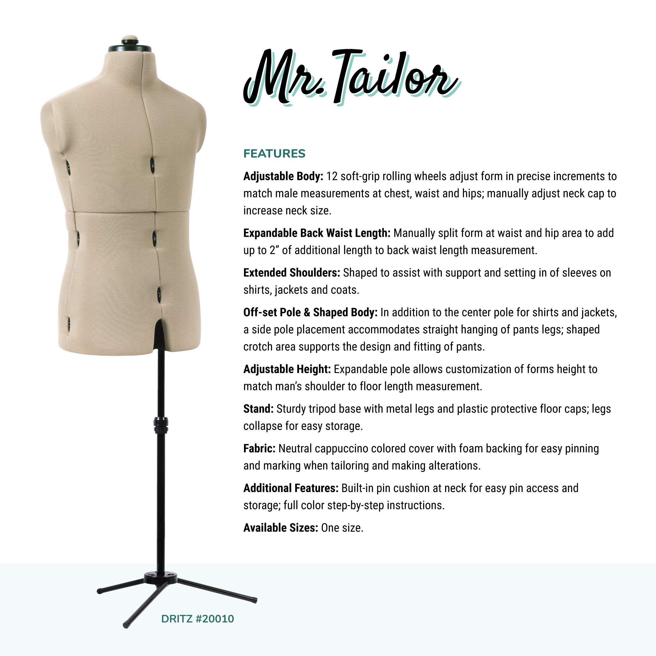 Dritz Mr. Tailor Adjustable Dress Form, Male, Black