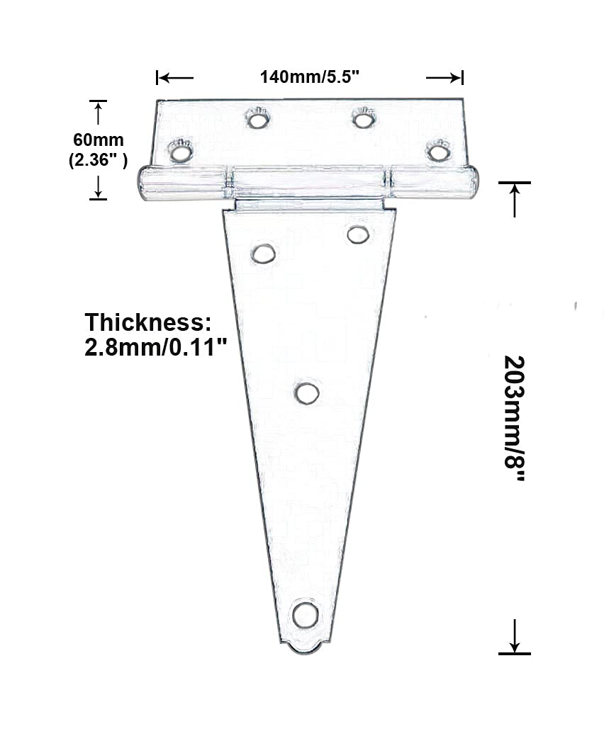 QCAA Stainless Steel Extra Heavy Tee Hinge, (2pack(8"), Stainless Steel)