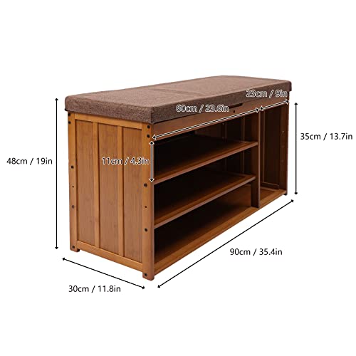Wooden Shoe Rack for Entryway Bench with Storage Storage Shoe Shelf Rack Organizer for Shoes Wood Shoe Rack Home Strong and Sturdy Shoe Bench Storage Shelf (3-Tier 90cm/35.40in with Storage)