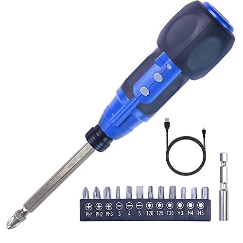 Terokota 3.6V Cordless Power Screwdriver, USB Rechargeable Electric Screwdriver with Philips, Flat, Hex, Star Bits, 1/4Socket Adapters, Magnetic Dual Heads Bit & LED Light