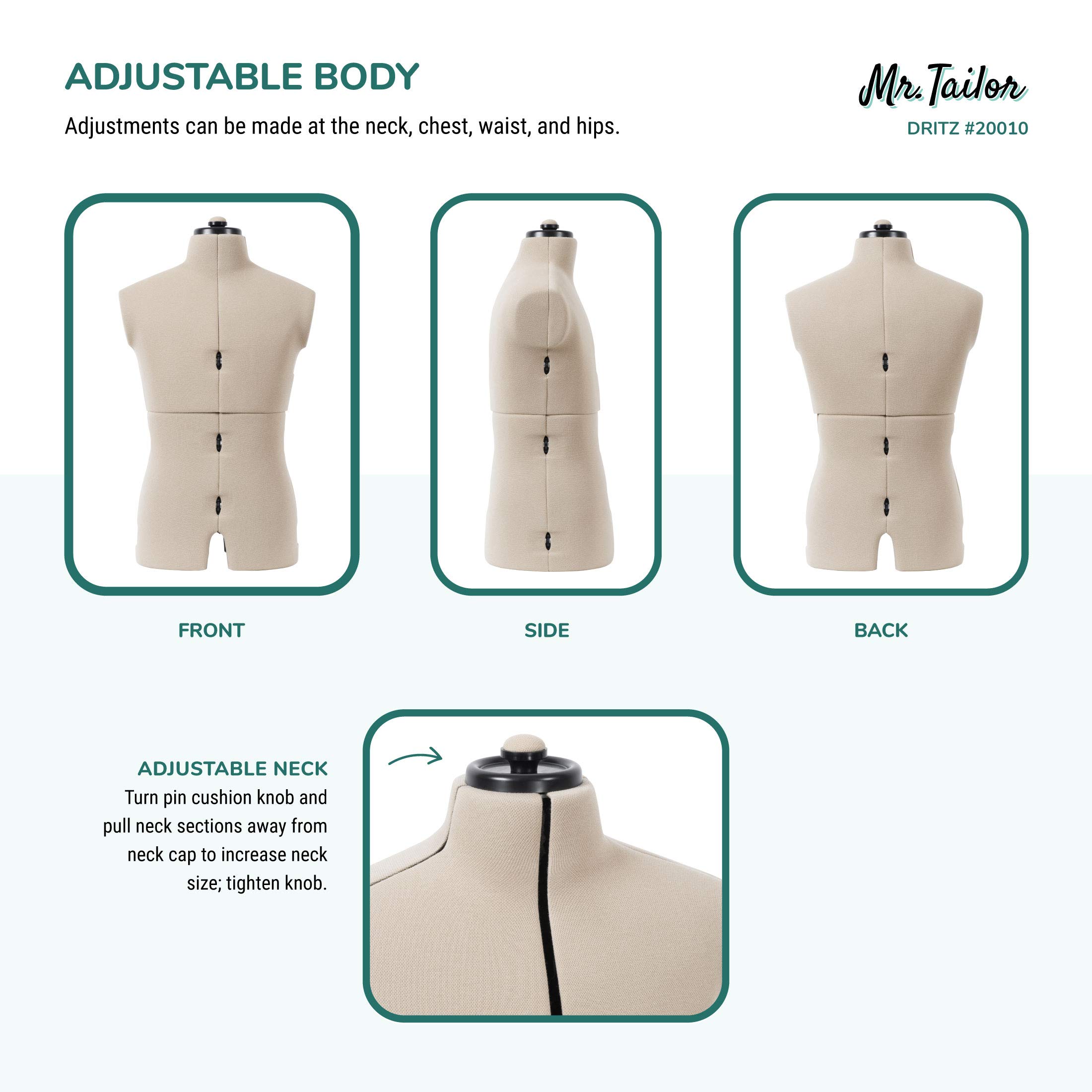 Dritz Mr. Tailor Adjustable Dress Form, Male, Black