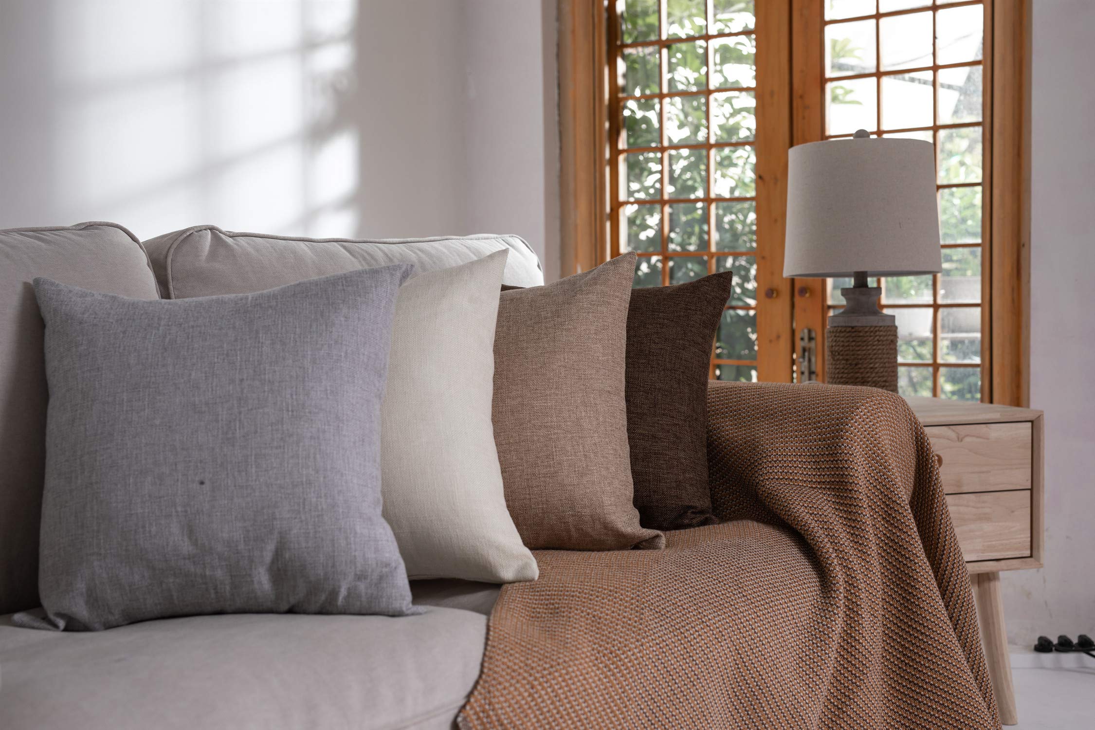 Elara Star Set of 2 Linen Throw Pillow Cases Solid Square Decorative Pillow Covers 18x18 Inch for Couch Sofa Bed Chair,Natural Linen