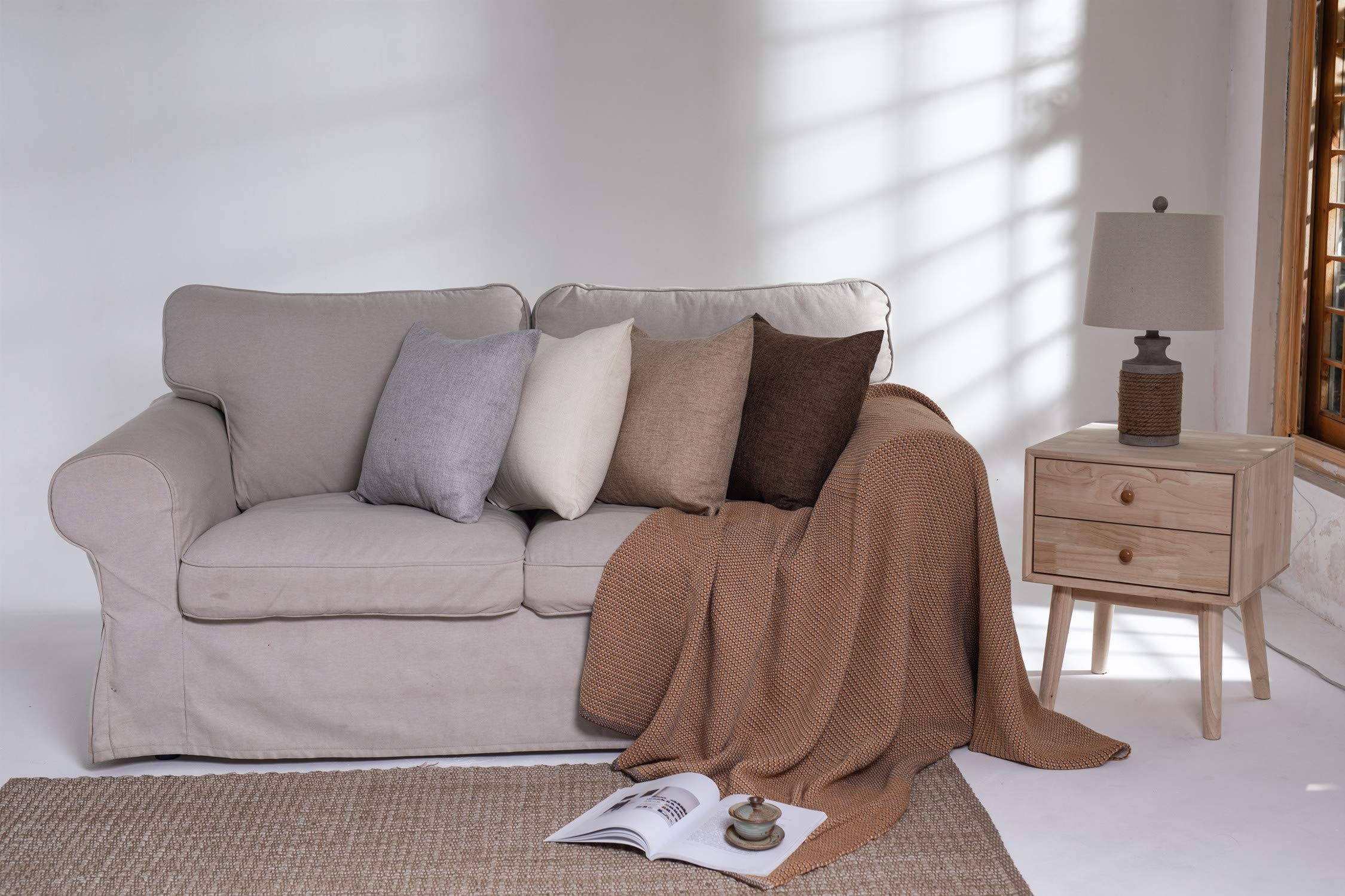 Elara Star Set of 2 Linen Throw Pillow Cases Solid Square Decorative Pillow Covers 18x18 Inch for Couch Sofa Bed Chair,Natural Linen
