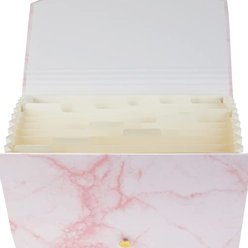 Paper Junkie Expanding Folder with 13 Pockets for Files, School and Office Supplies, Pink Marble (Letter Size, 13 x 9.5 x 1.7 in)