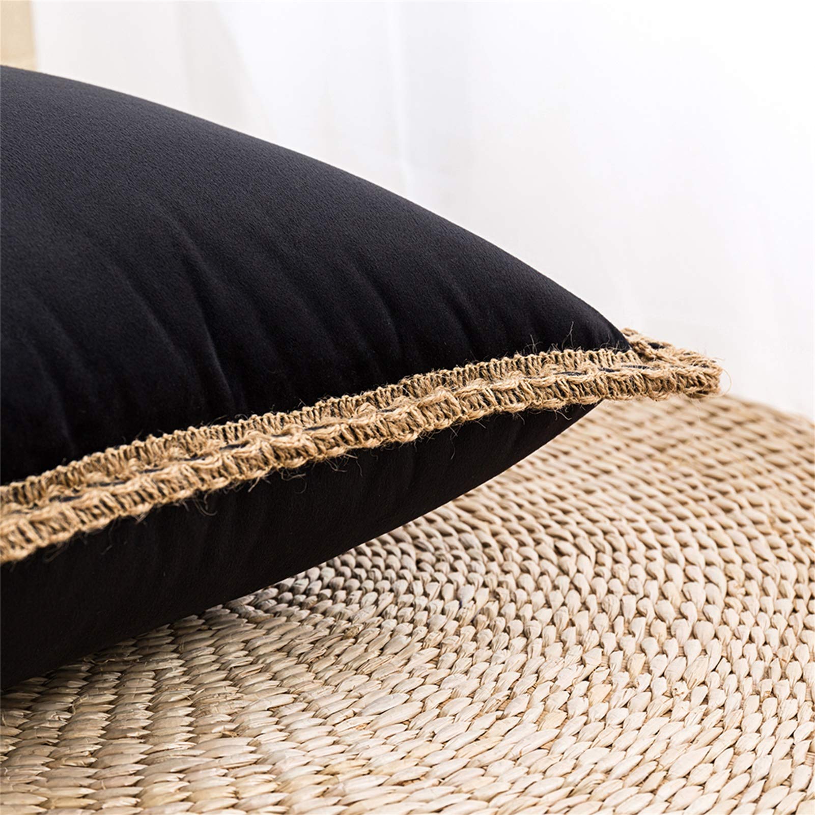 AQOTHES Set of 2 Velvet Decorative Throw Pillow Covers 18x18 Inch, Farmhouse Black Throw Pillows for Couch Sofa Bed Home Living Room Decor