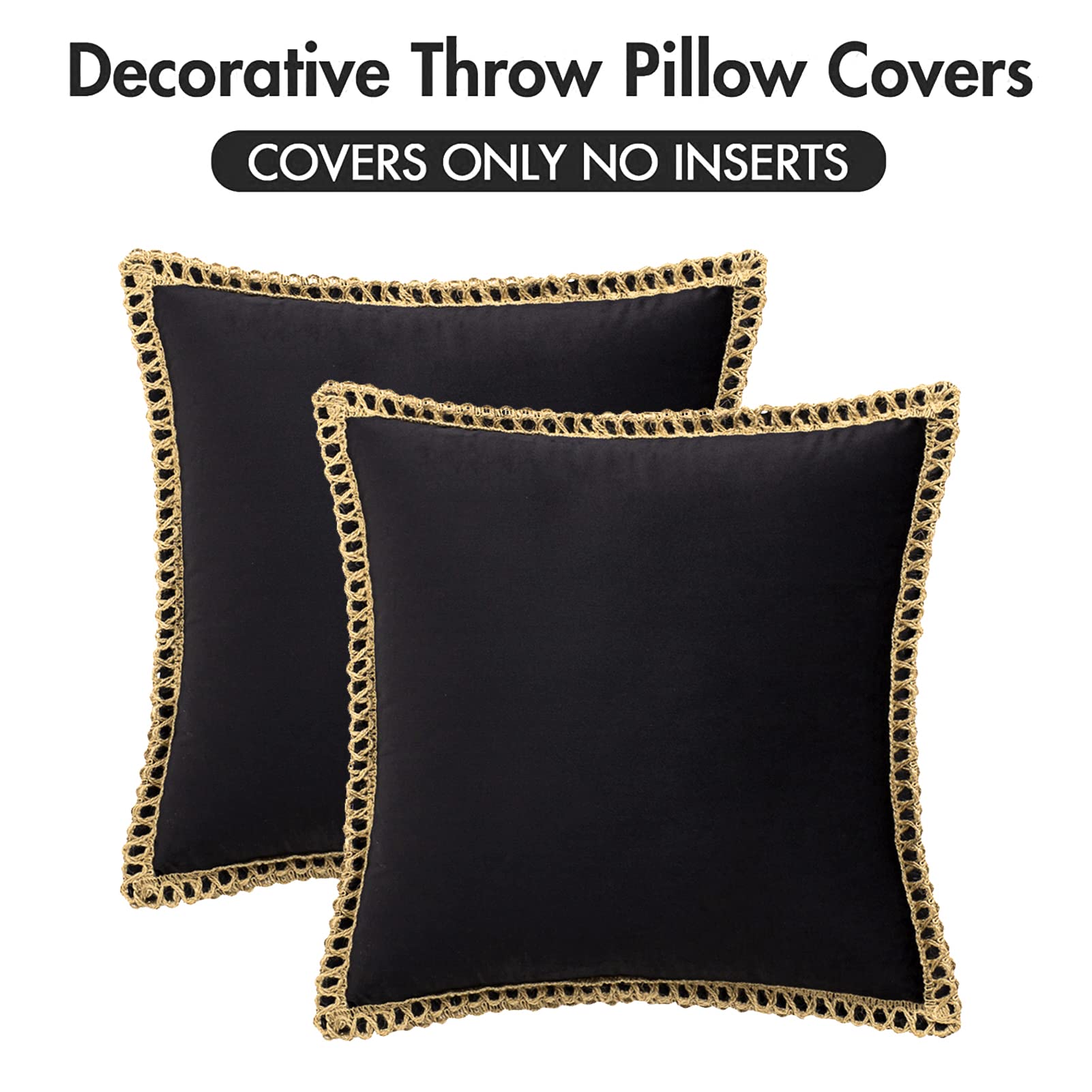 AQOTHES Set of 2 Velvet Decorative Throw Pillow Covers 18x18 Inch, Farmhouse Black Throw Pillows for Couch Sofa Bed Home Living Room Decor