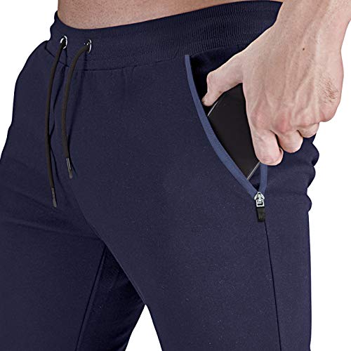 GANSANRO Mens Joggers Sweatpants Slim Fit Mens Athletic Jogger Pants, Sweatpants for Men with Zipper Pockets Navy Blue