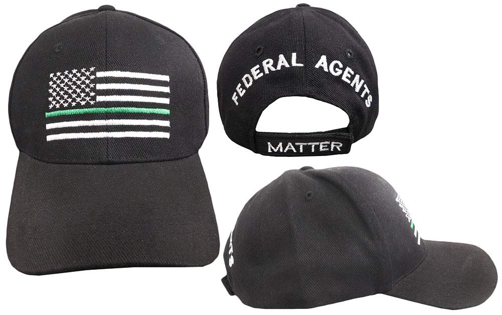 Trade Winds USA 50 Star Thin Green Line Federal Agents Matter Black Embroidered Hat Cap