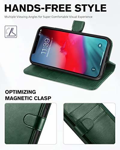 TUCCH Case Wallet for iPhone XR, Stand PU Leather Folio RFID Blocking Credit Card Slot [Wireless Charging] Flip Phone Cover TPU Shockproof Interior Case Compatible with iPhone XR 6.1, Midnight Green