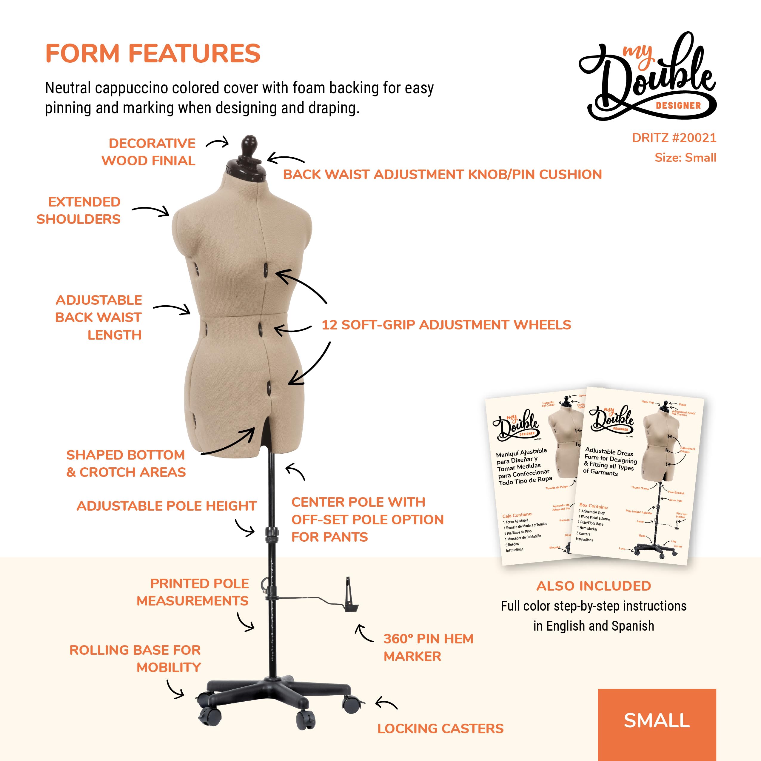 Dritz My Double Designer Adjustable Dress Form, Small