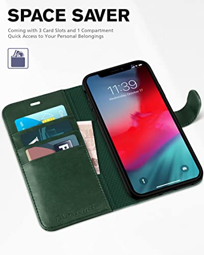 TUCCH Case Wallet for iPhone XR, Stand PU Leather Folio RFID Blocking Credit Card Slot [Wireless Charging] Flip Phone Cover TPU Shockproof Interior Case Compatible with iPhone XR 6.1, Midnight Green