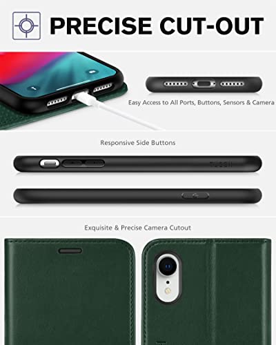 TUCCH Case Wallet for iPhone XR, Stand PU Leather Folio RFID Blocking Credit Card Slot [Wireless Charging] Flip Phone Cover TPU Shockproof Interior Case Compatible with iPhone XR 6.1, Midnight Green