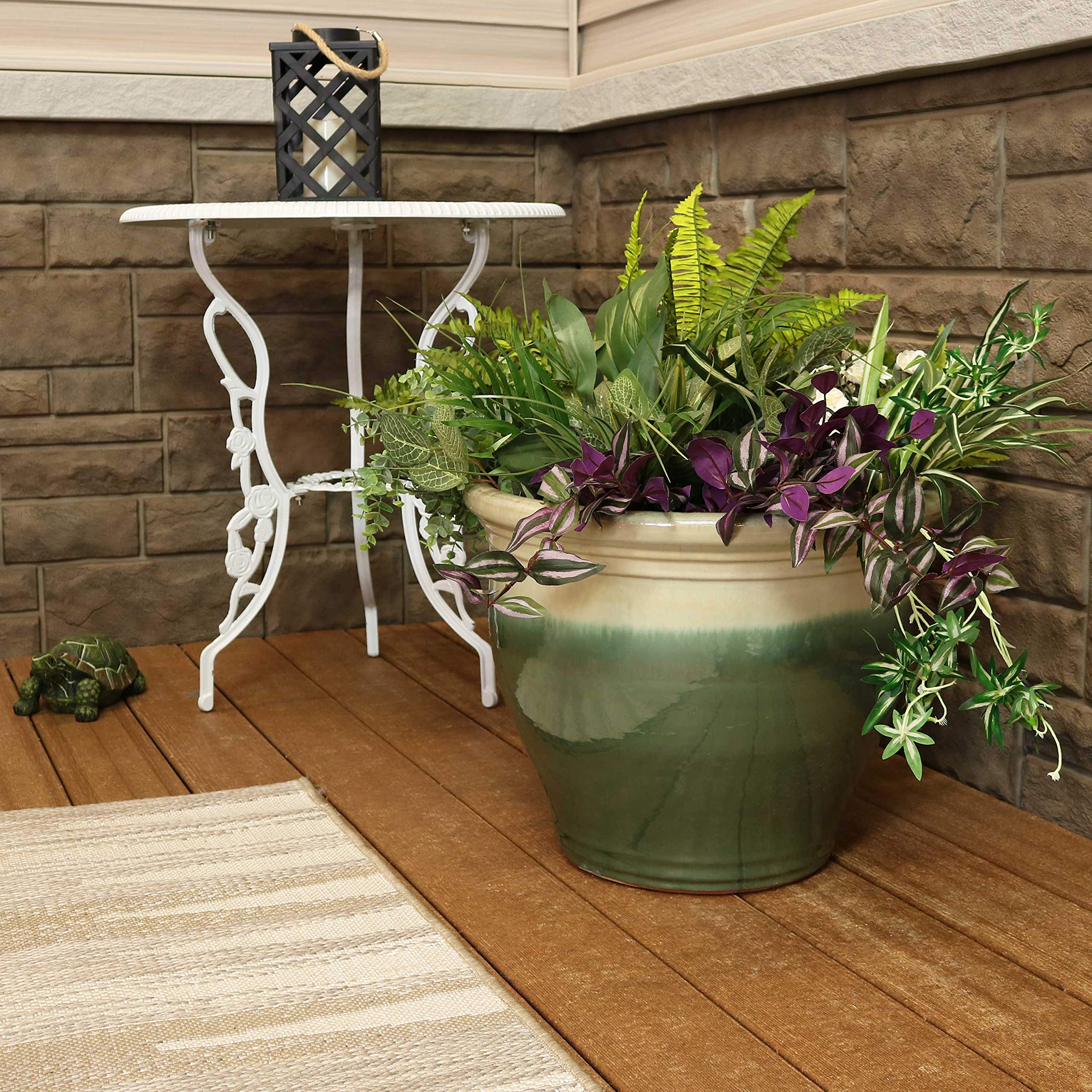 Sunnydaze Large Ceramic Planter - Indoor or Outdoor Plant Pot with Drainage Holes - Seafoam Glaze Finish - 18" - Studio