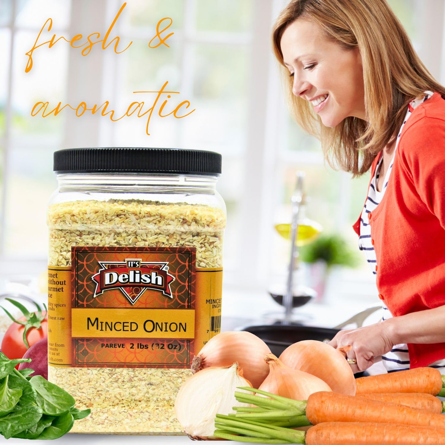 Minced Onion by It’s Delish, 2 lbs (32 Oz) Jumbo Container Jar – Dried Onion Flakes | Delicious, Fresh Taste | Dehydrated Onions | No Preservatives, No artificial Flavor Added – Certified Kosher