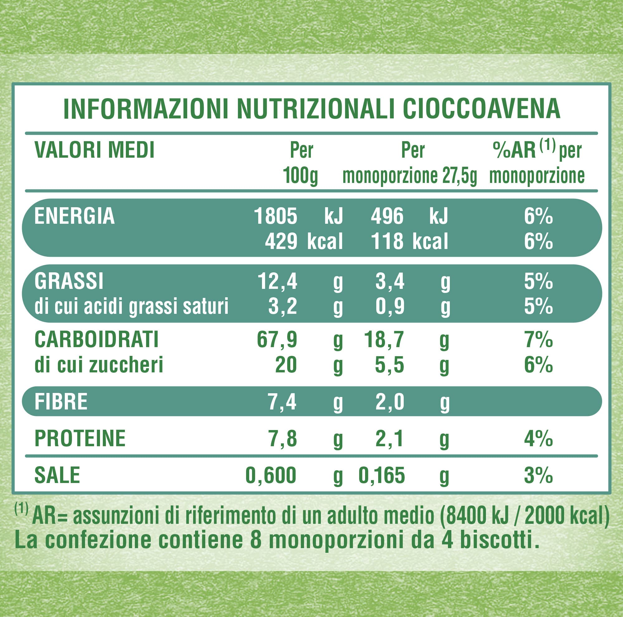 Mulino Bianco Cioccoavena Biscotti con Meno Grassi, Cioccolato Fondente, Fiocchi di Avena e Scorze d'Arancia, Confezione 220