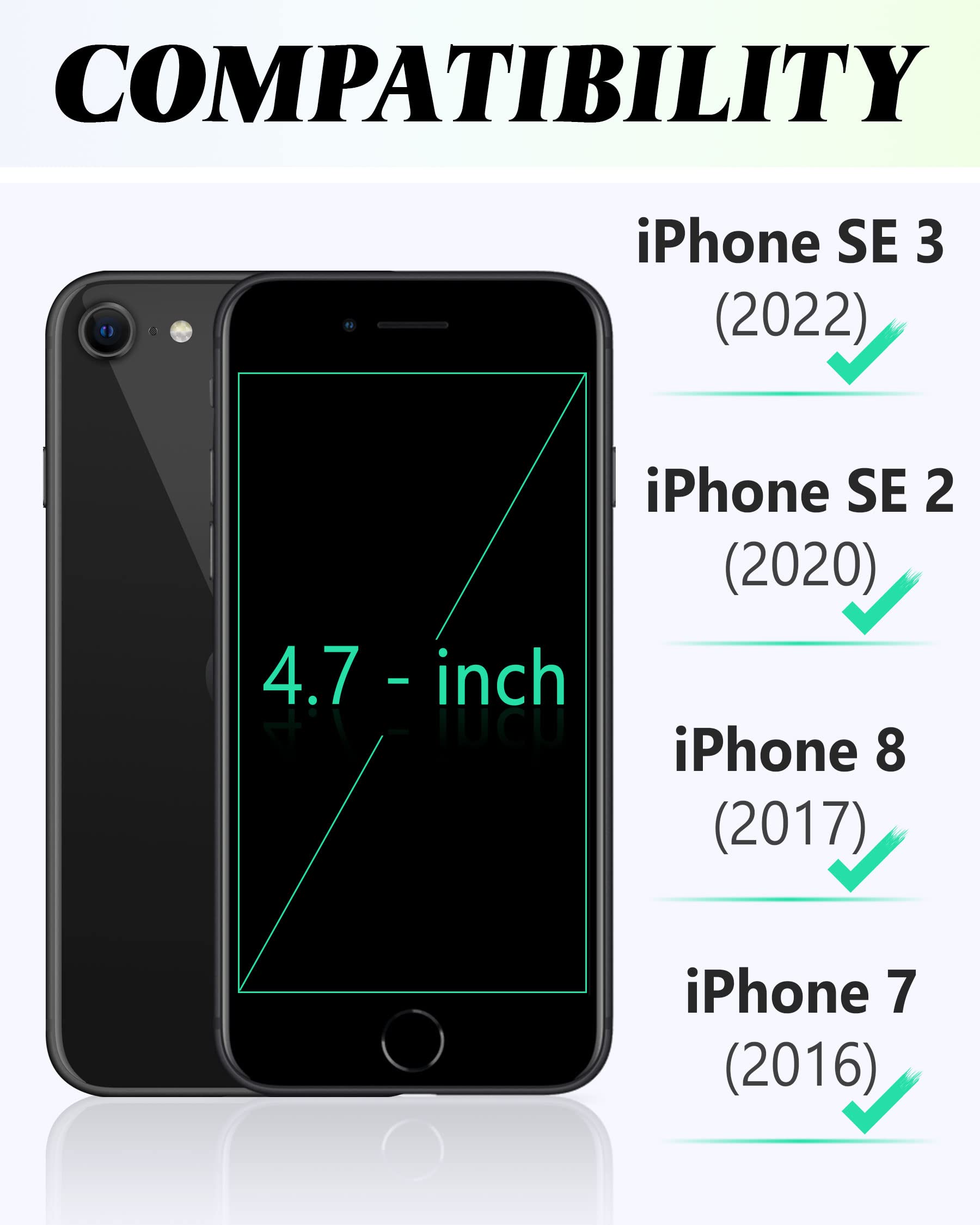 TUCCH Wallet Case for iPhone SE 2022/SE 2020/iPhone 8/7, PU Leather Folio Case with Stand Card Slot Magnetic Closure Flip Cover [TPU Interior Case] Compatible with iPhone SE 3/SE2/8/7, Midnight Green