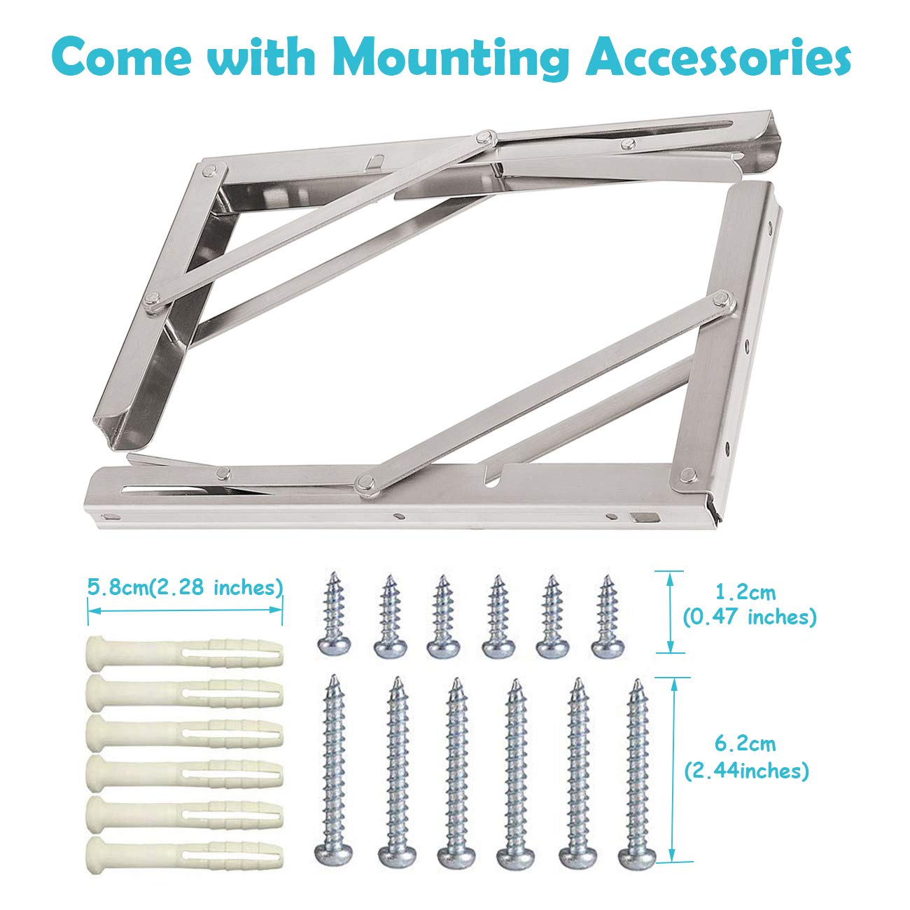 CLT 24'' Folding Shelf Brackets Max. Load 550 lb, Heavy Duty Stainless Steel DIY Wall Mounted Shelf Bracket Space Saving for Table Work Bench, Pack of 2