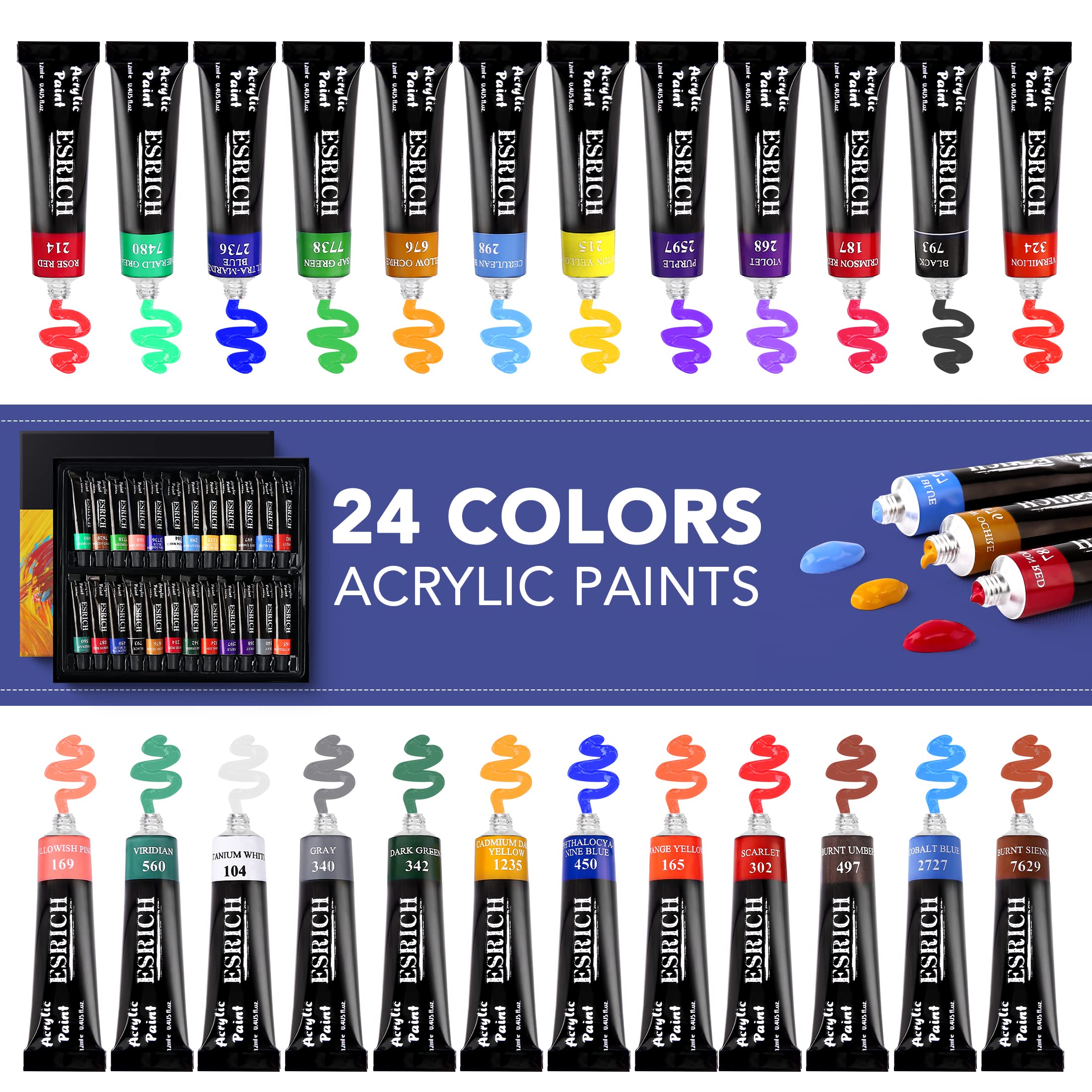60PCS Acrylic Paint Set with Brushes, Canvases, Palette for Adults, Hobbyists, Beginners