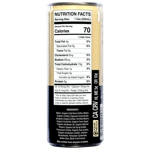Lucky Jack Cold Brew Coffee Vanilla - Draft Pour Nitro Latte w/Oat Milk, 130mg Caffeine Per Serving - Gluten Free, Nut Free, Kosher & USDA Certified Organic - (12 Pack, 7.5oz Cans)