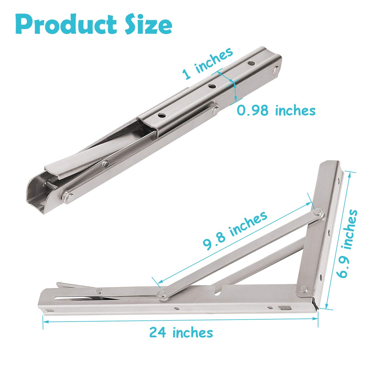 CLT 24'' Folding Shelf Brackets Max. Load 550 lb, Heavy Duty Stainless Steel DIY Wall Mounted Shelf Bracket Space Saving for Table Work Bench, Pack of 2