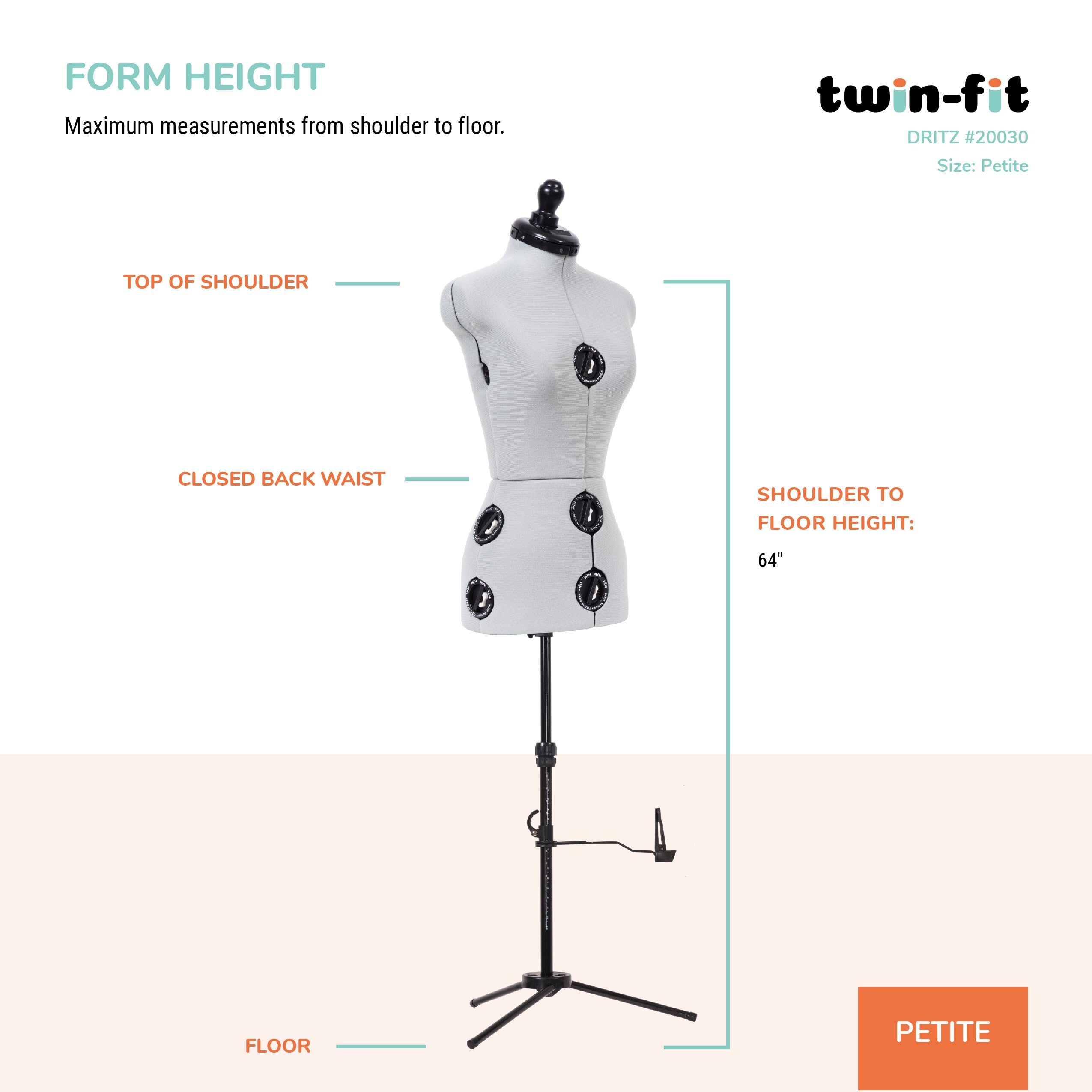 Dritz Twin-Fit Dress Form with Adjustable Tri-Pod Stand, Petite