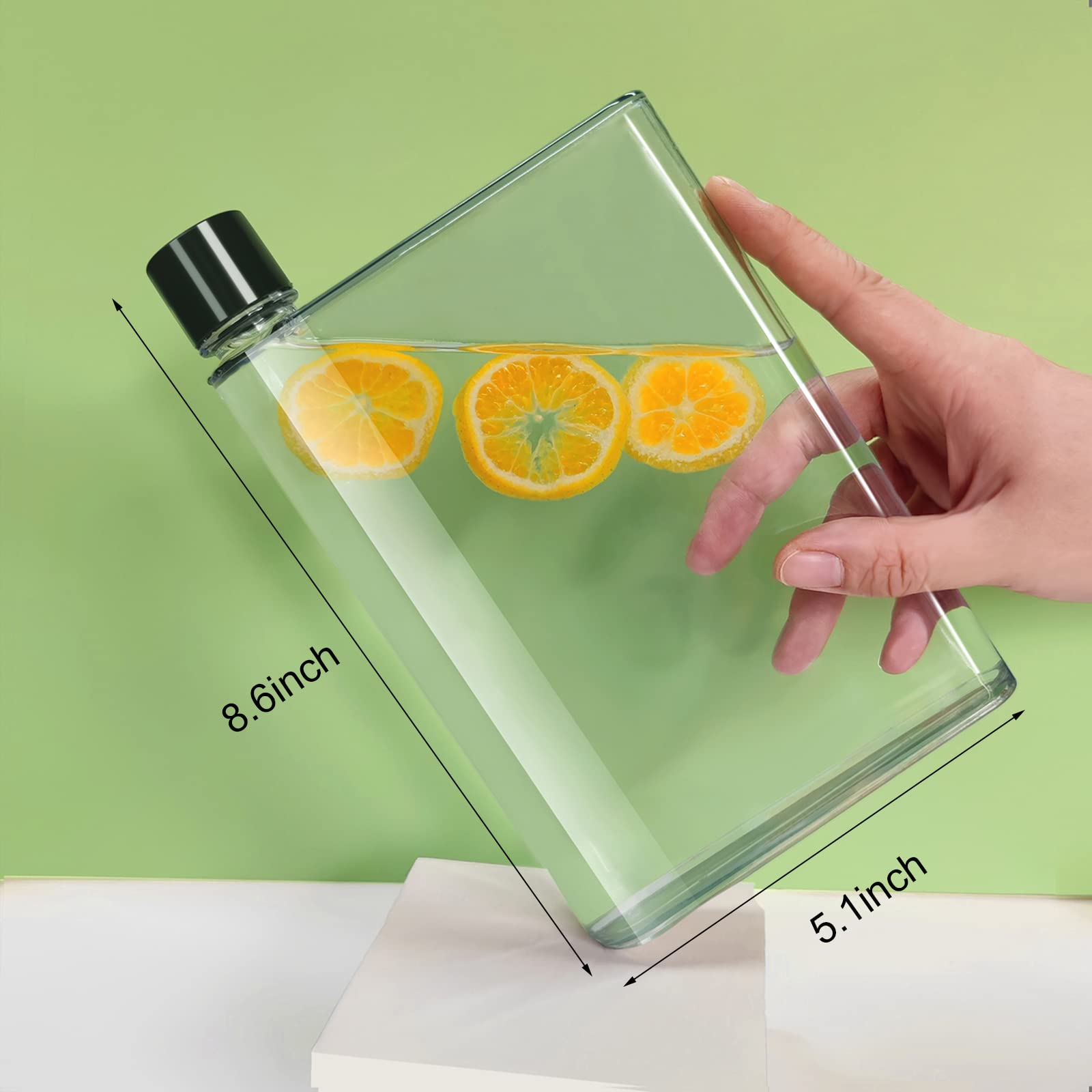 Clear Reusable Slim Flat Water Bottle 420ml - Fits in Pocket Random Corner.Transparent Portable Cup for School,Sports, Travel, Dining