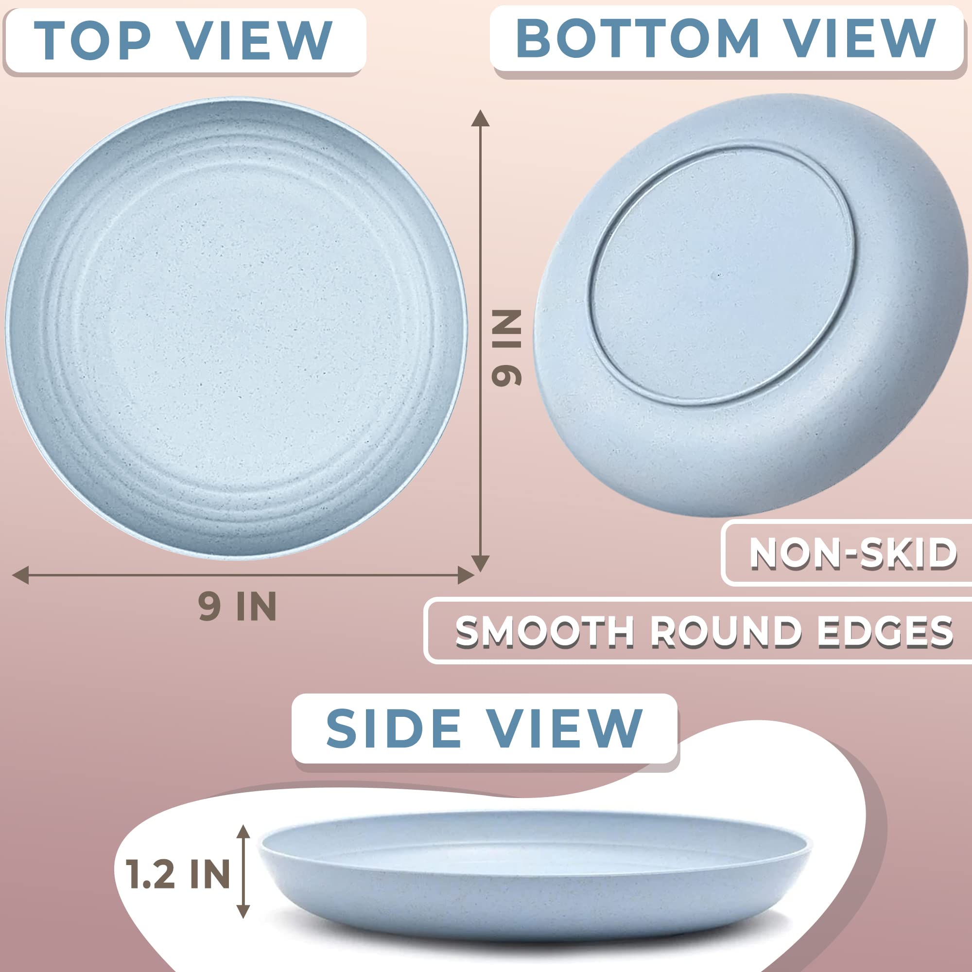 4pcs Wheat Straw Plates Set - Microwave Plate Plastic Plates Reusable Wheat Straw Dinnerware Sets Camping Plates Wheat Plates Microwavable Plates - Unbreakable Plates Microwave Plates for Heating Food