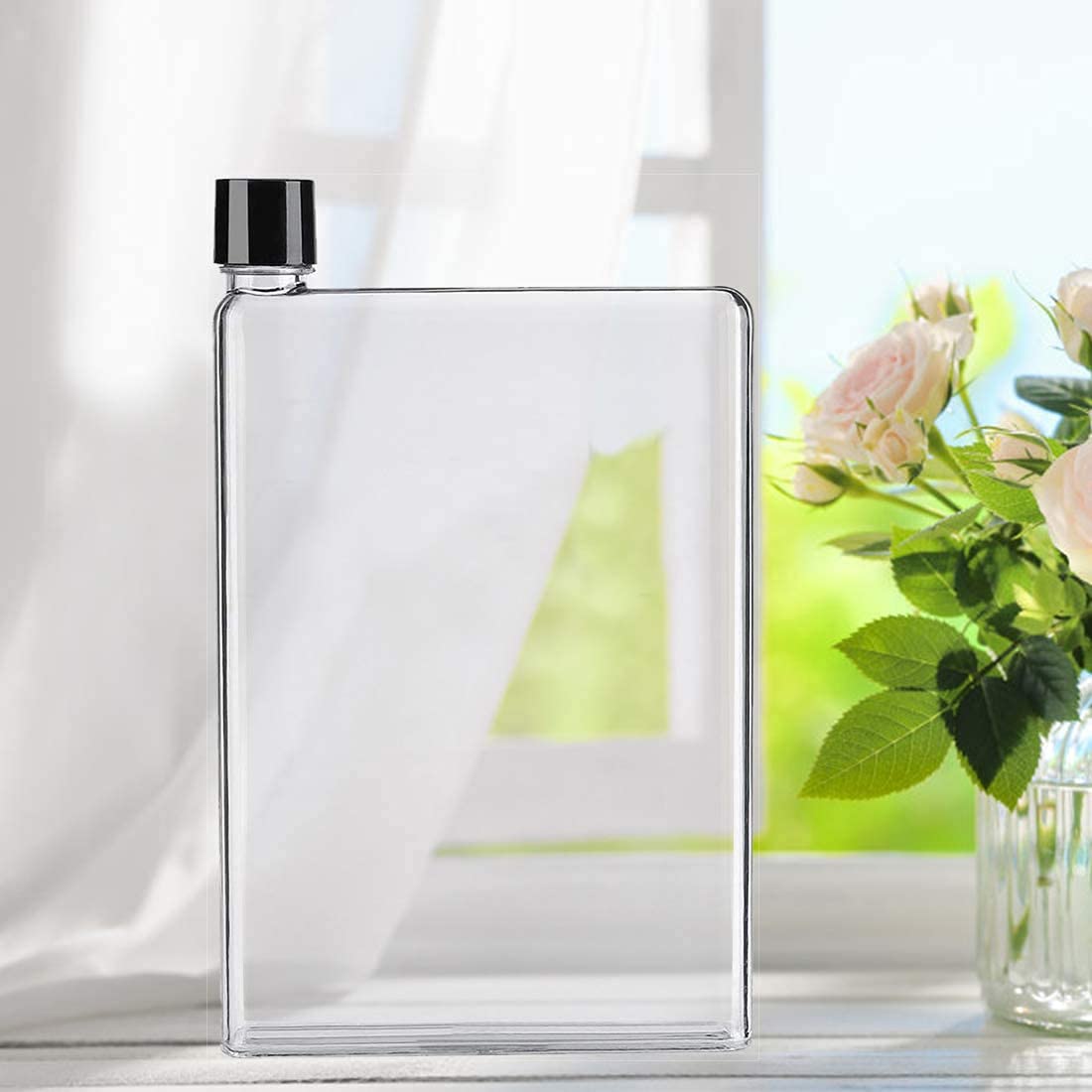 Clear Reusable Slim Flat Water Bottle 420ml - Fits in Pocket Random Corner.Transparent Portable Cup for School,Sports, Travel, Dining