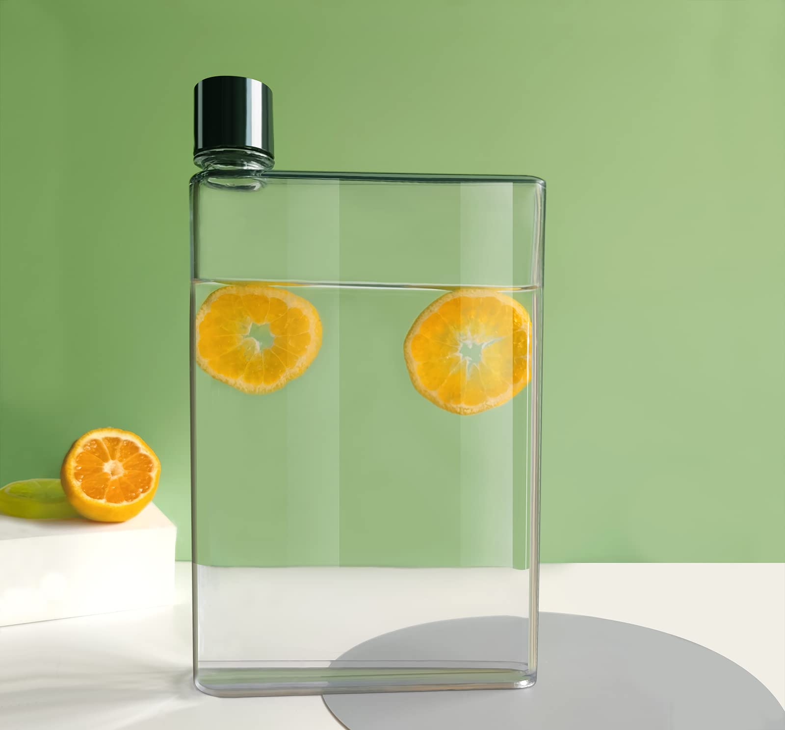 Clear Reusable Slim Flat Water Bottle 420ml - Fits in Pocket Random Corner.Transparent Portable Cup for School,Sports, Travel, Dining