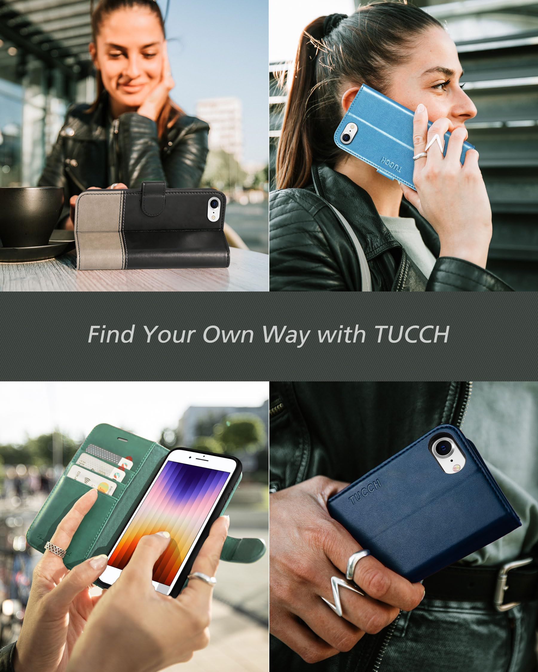 TUCCH Wallet Case for iPhone SE 2022/SE 2020/iPhone 8/7, PU Leather Folio Case with Stand Card Slot Magnetic Closure Flip Cover [TPU Interior Case] Compatible with iPhone SE 3/SE2/8/7, Midnight Green