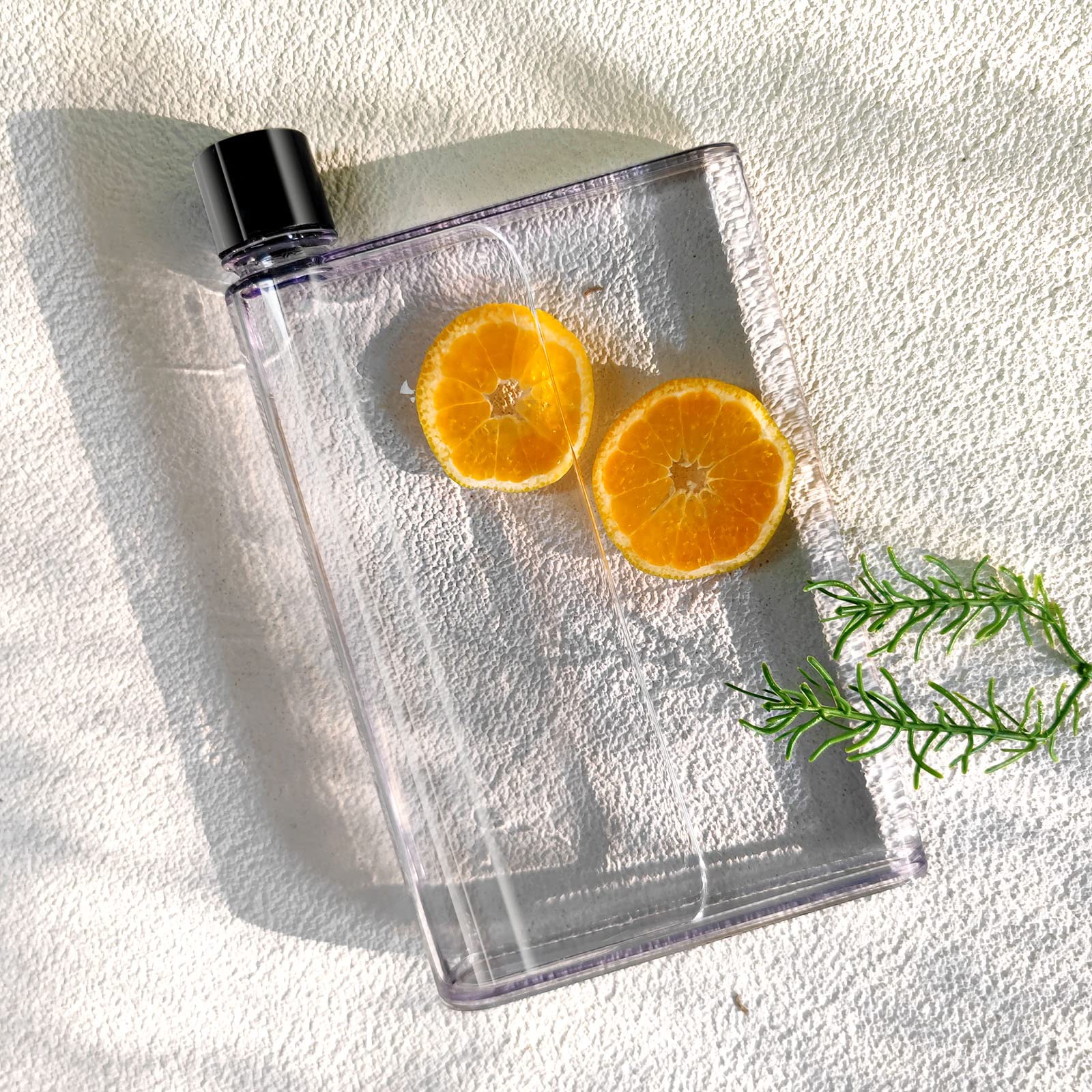 Clear Reusable Slim Flat Water Bottle 420ml - Fits in Pocket Random Corner.Transparent Portable Cup for School,Sports, Travel, Dining