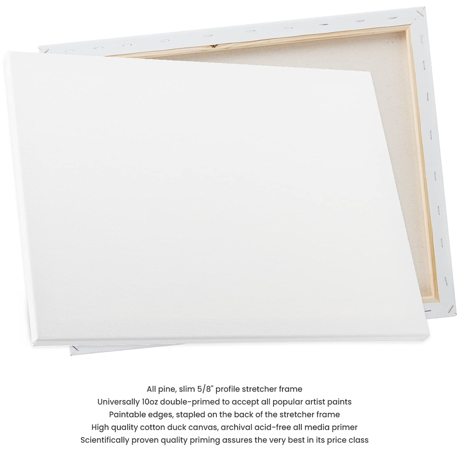 Creative Inspirations Artist Pre Stretched Canvas for Painting, 5/8in Deep, 10 oz. Double Primed Acid Free White Cotton Duck [10 Count Value Pack] - Size 12x12
