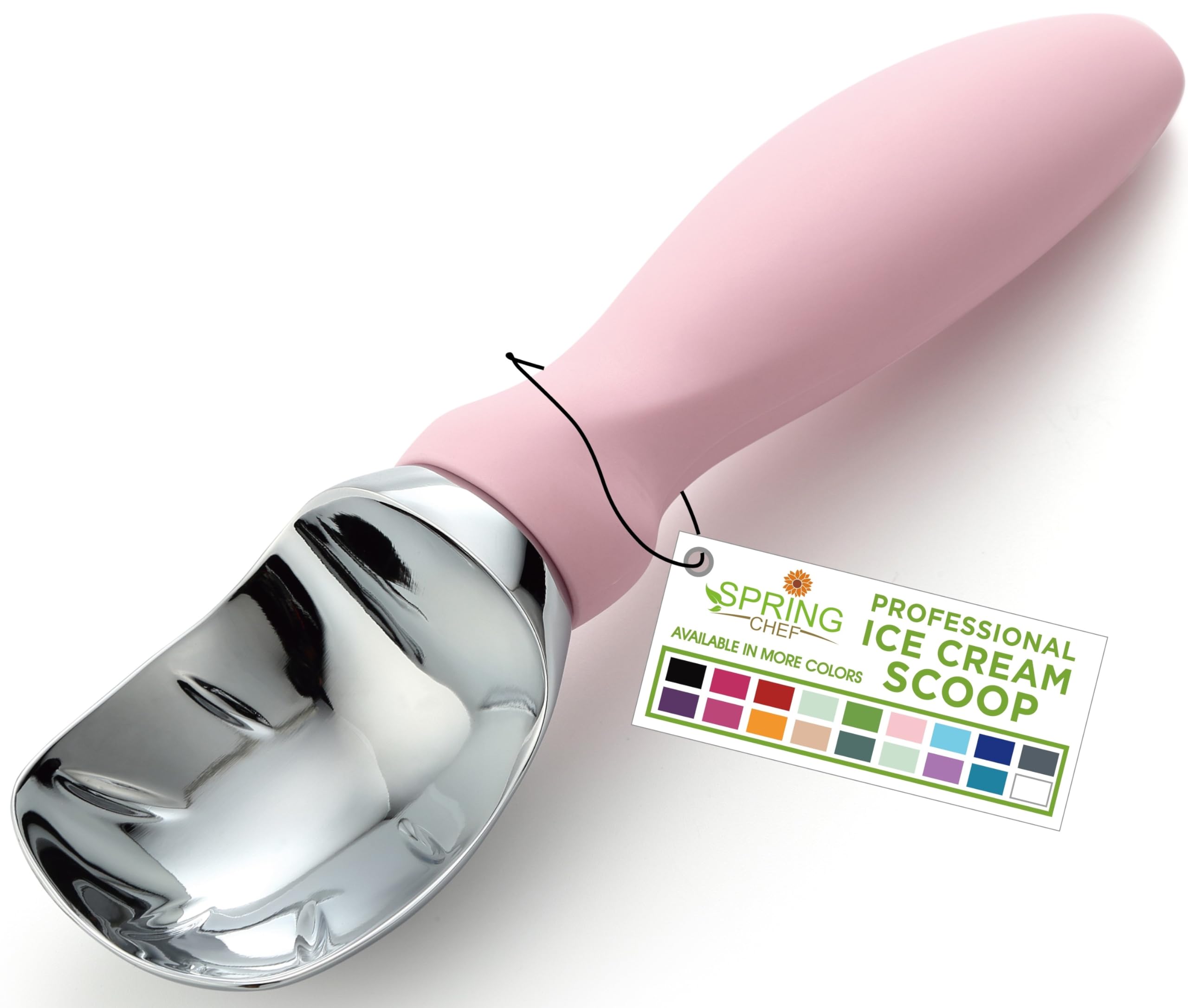 Spring Chef Ice Cream Scoop with Soft Grip Handle, Professional Heavy Duty Sturdy Scooper, Premium Kitchen Tool for Cookie Dough, Gelato, Sorbet, Pink Lemonade