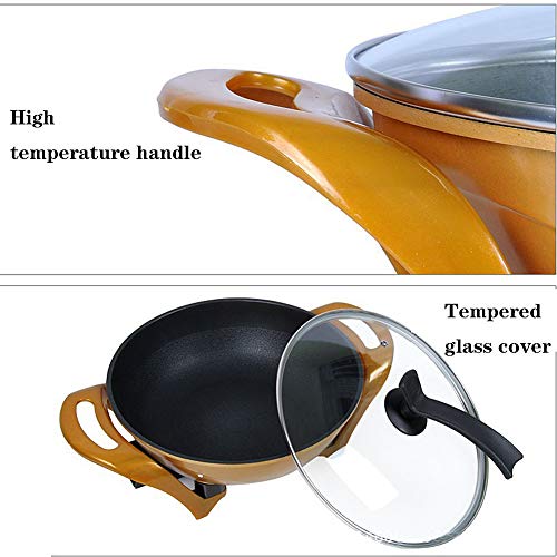 JTJxop Electric Skillet Pan with Lid, Professional Multi-Function Electric Cooker, Electric Hot Pot, with Non-Stick Coating and Heat-Resistant Handle, 1800W,Gold