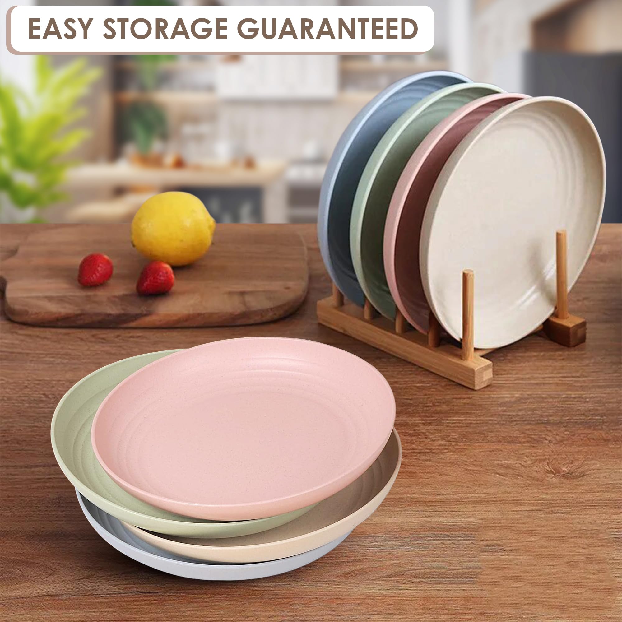4pcs Wheat Straw Plates Set - Microwave Plate Plastic Plates Reusable Wheat Straw Dinnerware Sets Camping Plates Wheat Plates Microwavable Plates - Unbreakable Plates Microwave Plates for Heating Food