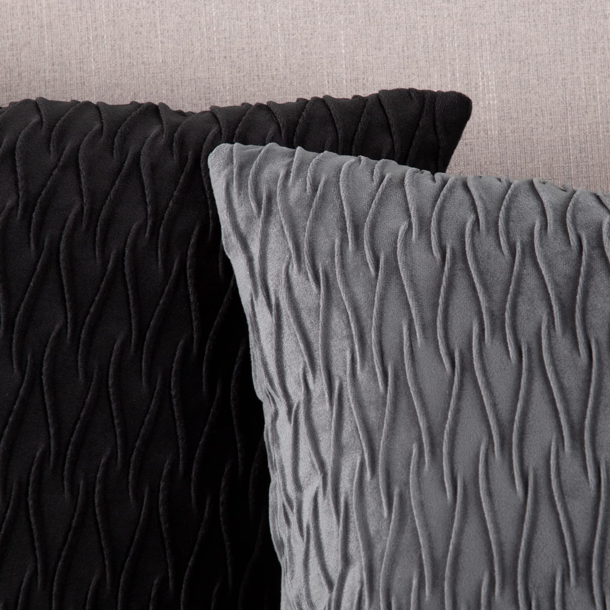 MADIZZ Set of 2 Super Soft Velvet Decorative Throw Pillow Covers 18x18 inch Black Square with Texture Luxury Style Cushion Case Pillow Shell for Sofa Bedroom