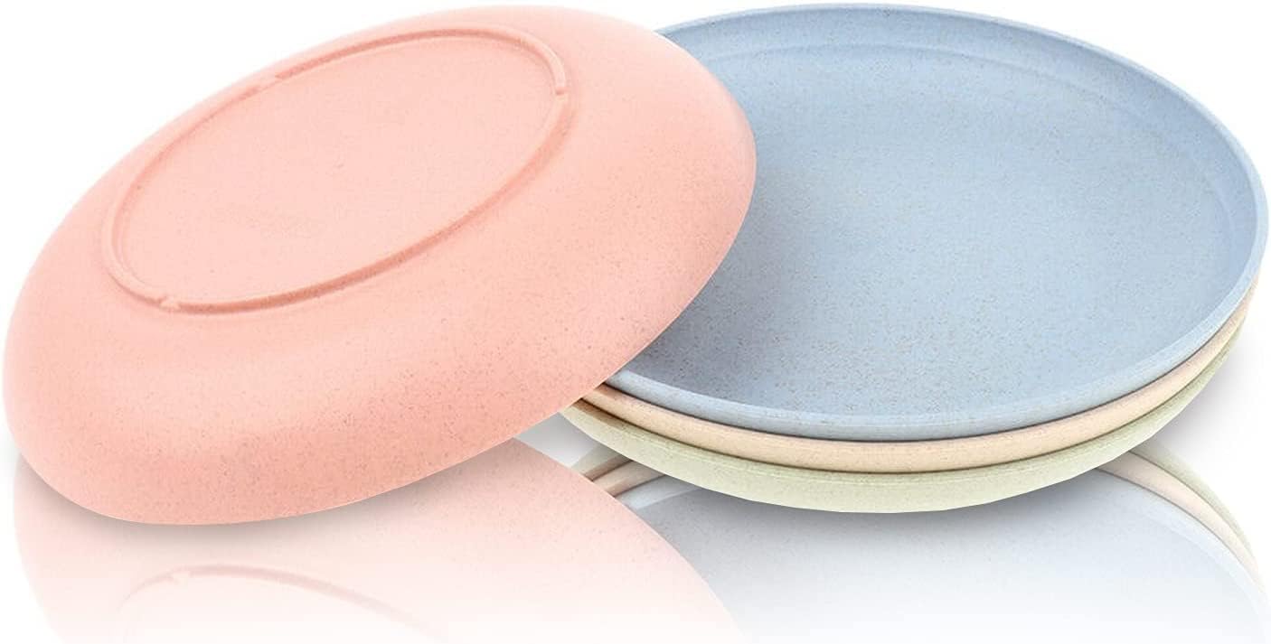 4pcs Wheat Straw Plates Set - Microwave Plate Plastic Plates Reusable Wheat Straw Dinnerware Sets Camping Plates Wheat Plates Microwavable Plates - Unbreakable Plates Microwave Plates for Heating Food