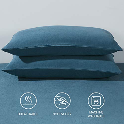 HAPPYMOON Pillowcases with Zipper Queen Size - Zippered Microfiber Pillow Cases for Hair and Skin 2 Pack, Soft Breathable Brushed Pillow Covers Set of 2, 20 X 30 Inches, Teal