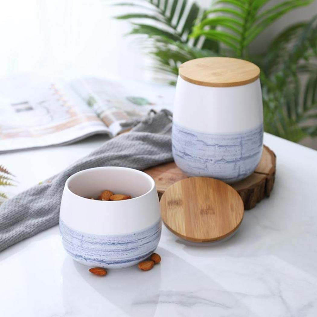 XUDREZ Food Storage Jar, Ceramic Kitchen Canisters with Airtight Seal Bamboo Lid, Ceramic Food Storage Canister for Tea, Coffee, Spice and More (33.82oz / 1000ml(120x160x115mm))