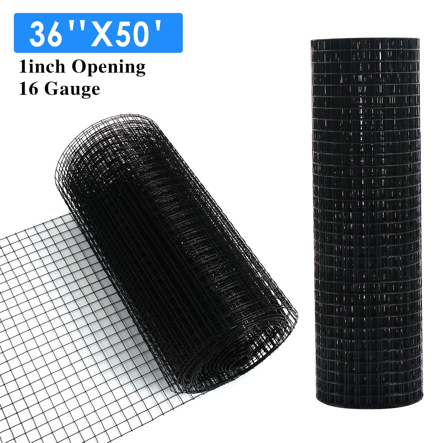 36'' x 50' 1inch Hardware Cloth 16 Gauge Black Vinyl Coated Welded Fence Mesh for Home and Garden Fence and Home Improvement Project (36'' x 50')