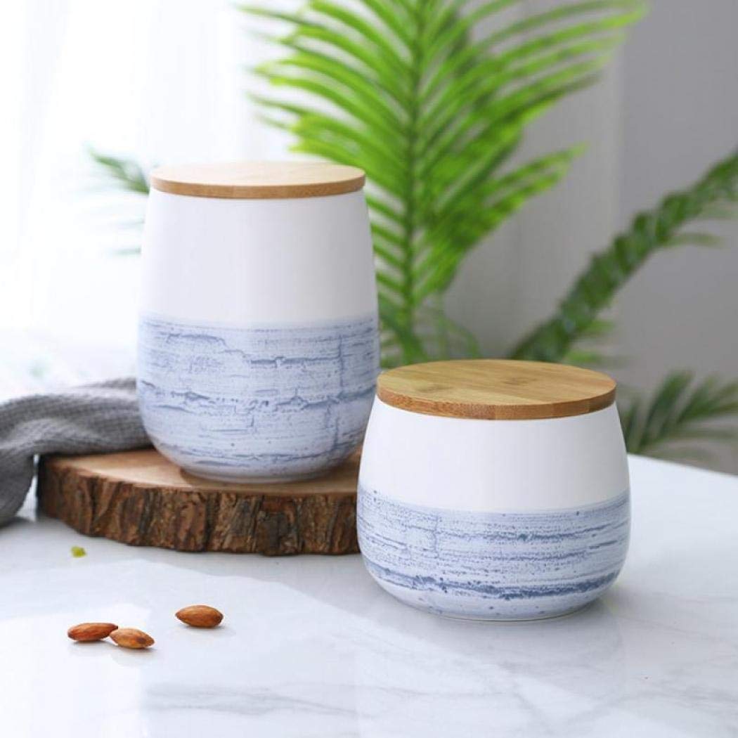 XUDREZ Food Storage Jar, Ceramic Kitchen Canisters with Airtight Seal Bamboo Lid, Ceramic Food Storage Canister for Tea, Coffee, Spice and More (33.82oz / 1000ml(120x160x115mm))