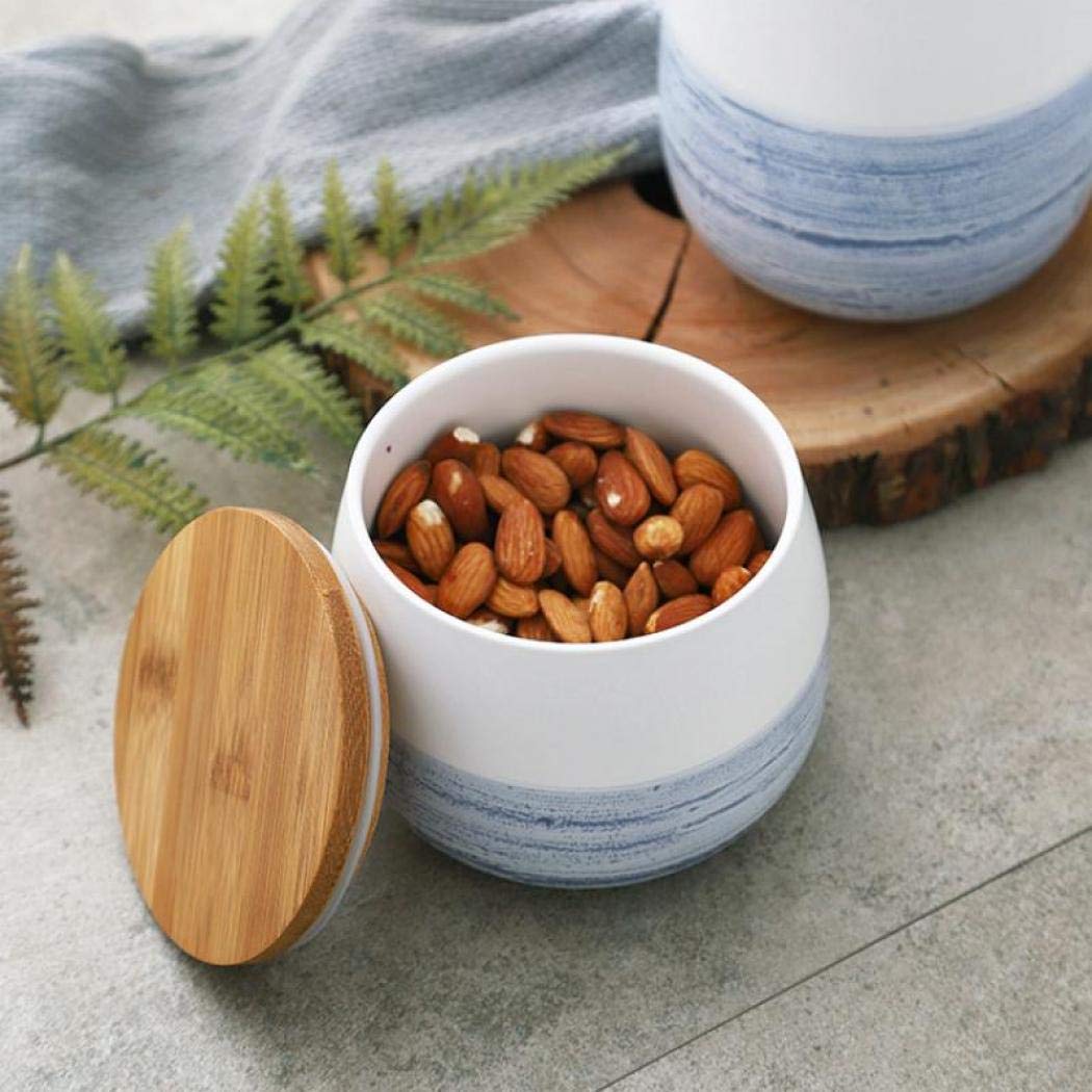 XUDREZ Food Storage Jar, Ceramic Kitchen Canisters with Airtight Seal Bamboo Lid, Ceramic Food Storage Canister for Tea, Coffee, Spice and More (33.82oz / 1000ml(120x160x115mm))